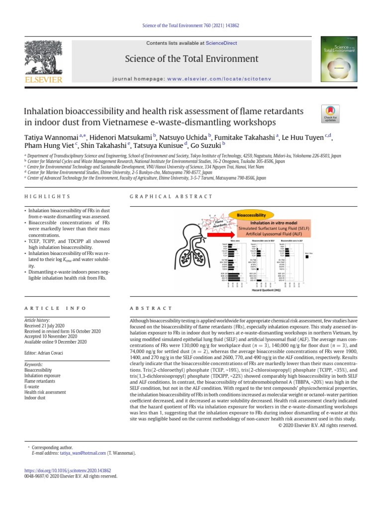 (2021) Inhalation bioaccessibility and health risk assessment | PDF | Electronic Waste ...