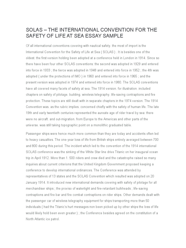 Solas - The International Convention For The Safety of Life at Sea ...