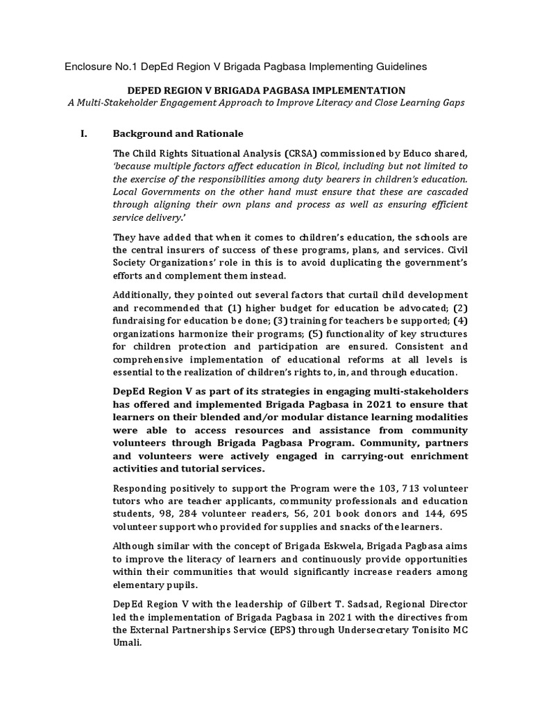 Enclosure No. 1 Brigada Pagbasa Implementing Guidelines 1 | PDF ...