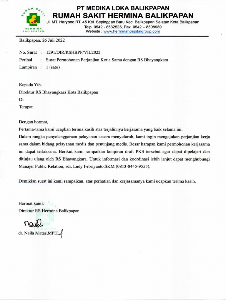 1291. surat permohonan PKS dengan RS Bhayangkara | PDF