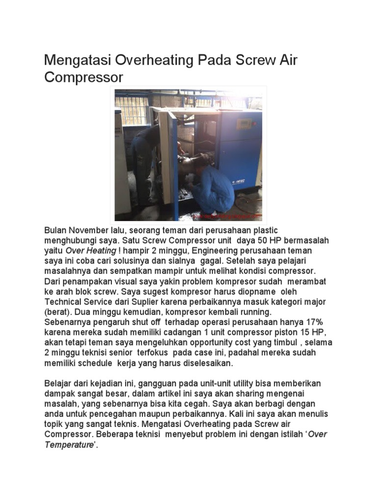 Mengatasi Overheating Pada Screw Air Compressor | PDF