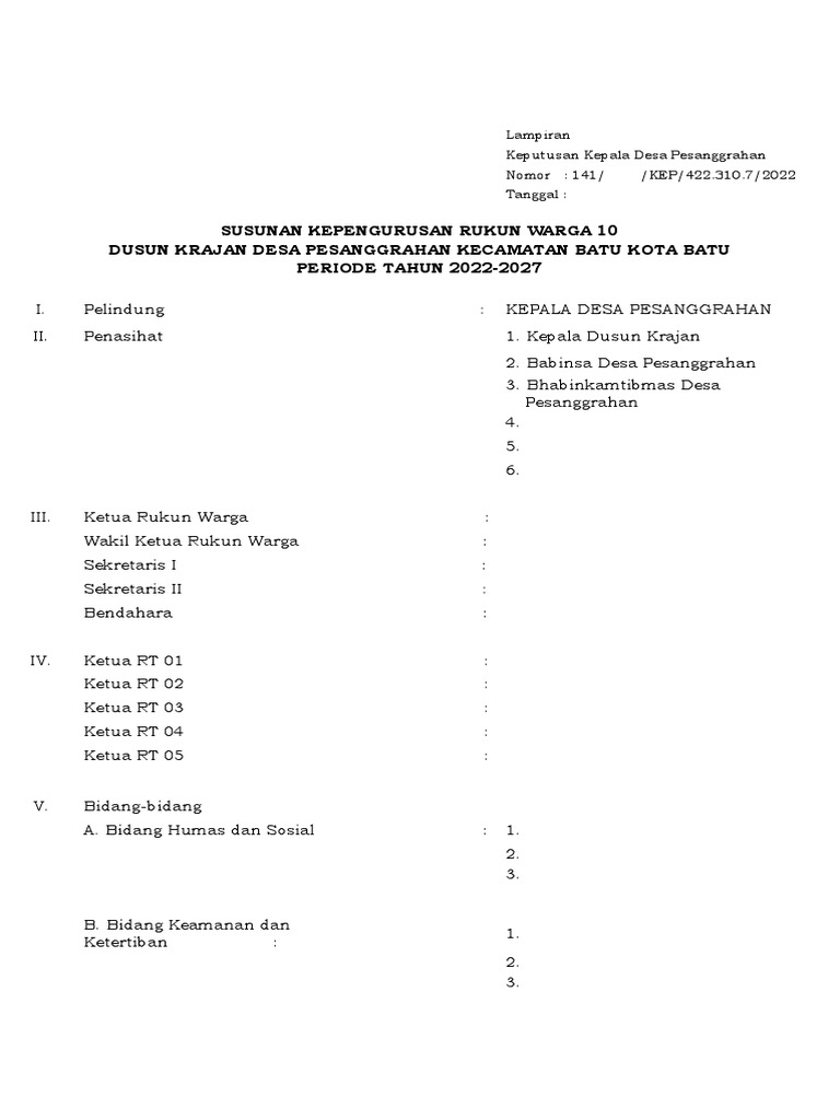 Draft Susunan Pengurus RW 10 | PDF