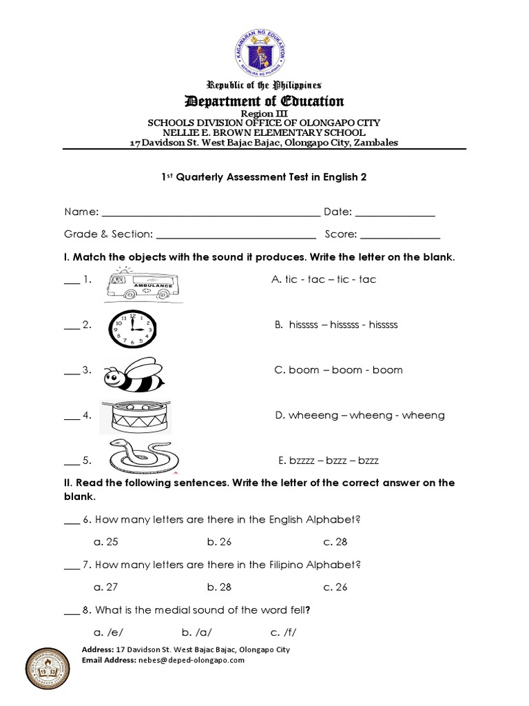 1st Quarter English Assessment Test | PDF | Writing | Cognition