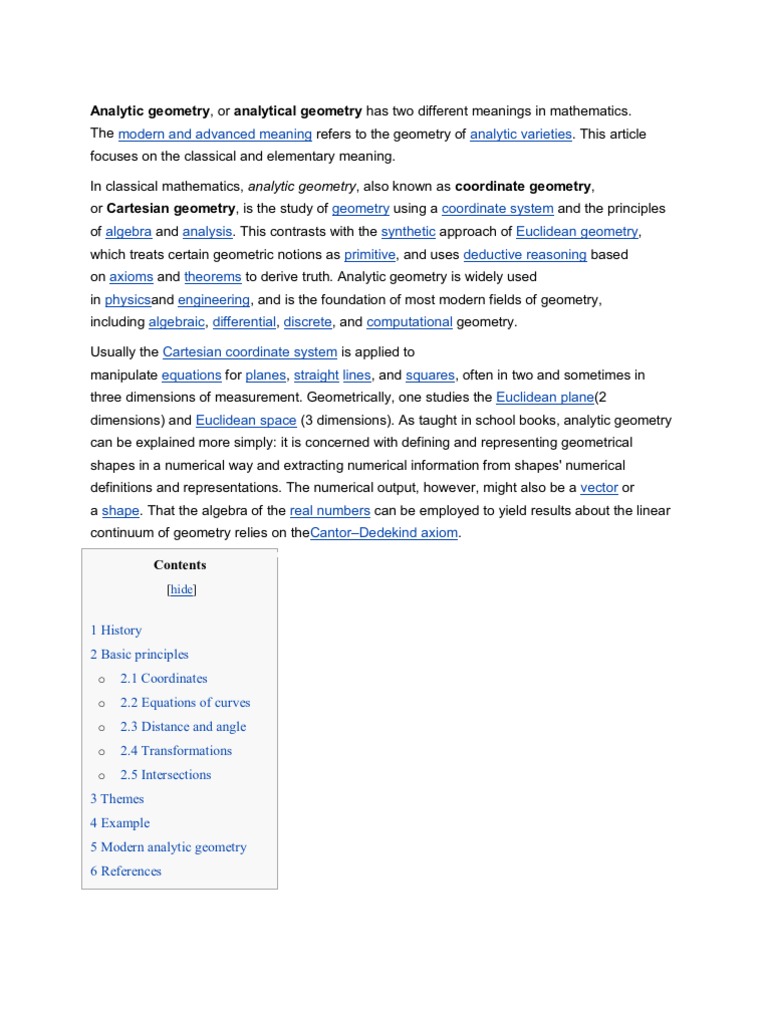Analytic Geometry | PDF | Analytic Geometry | Coordinate System