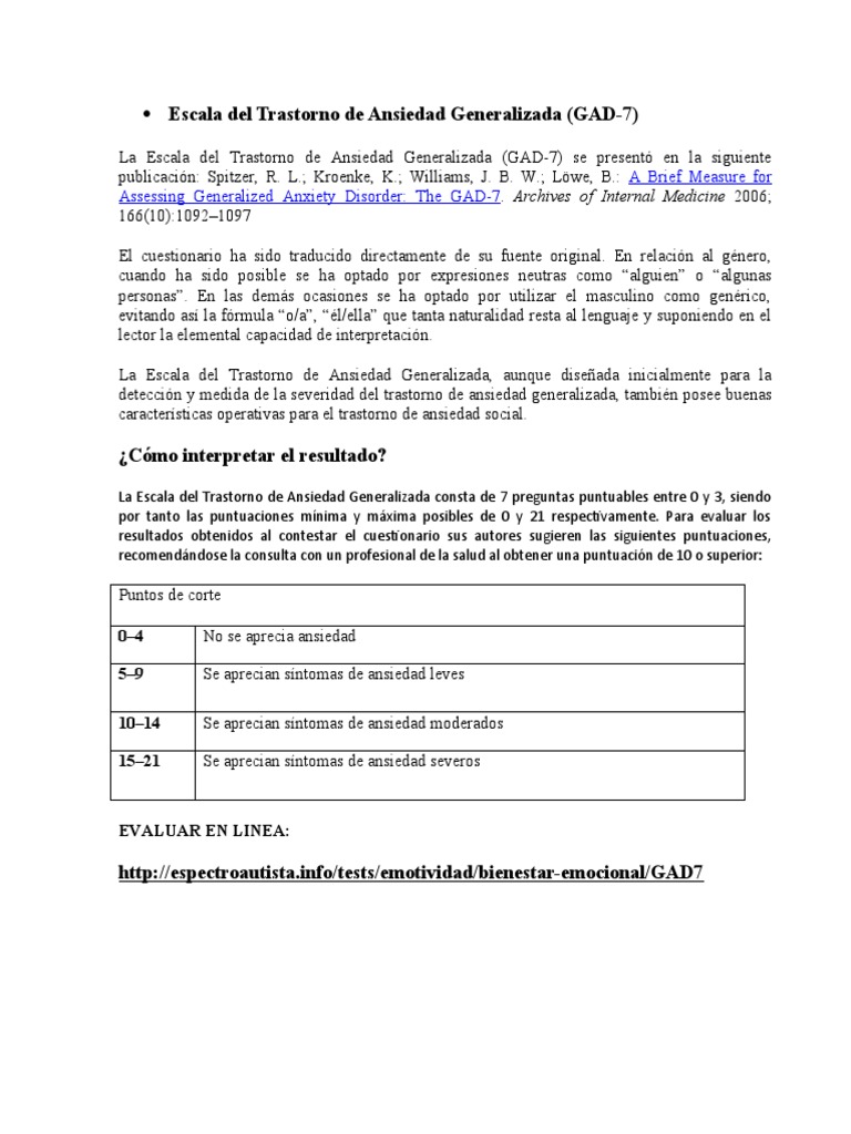 Escala Del Trastorno de Ansiedad Generalizada Adultos | PDF | Ansiedad ...