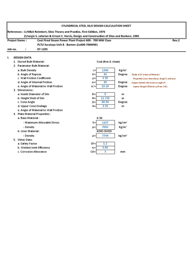 Calc. Shell Thickness Silo | PDF | Stress (Mechanics) | Friction