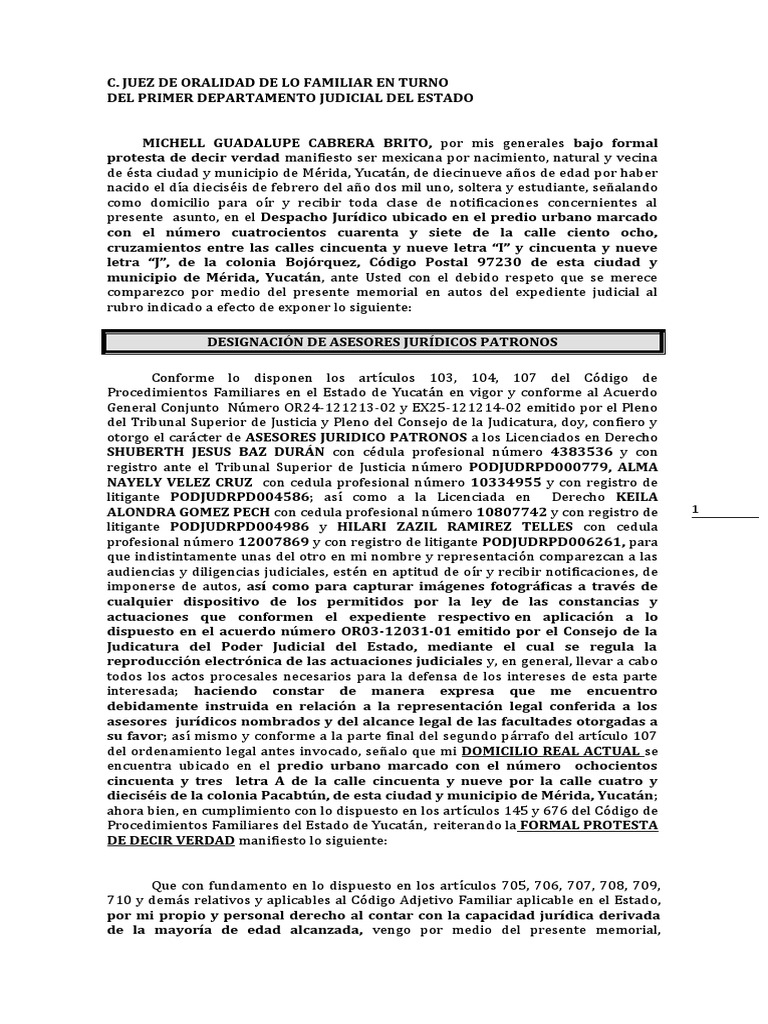 DILIGENCIAS DE JURISDICCIÓN VOLUNTARIA ALIMENTOS Michell Brito - MAYOR DE EDAD | PDF | Salario ...