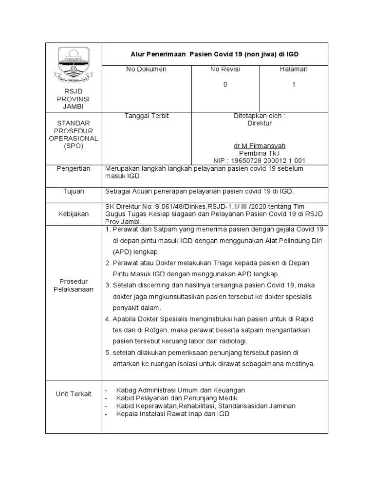 SPO Alur Pelayanan Pasien Covid 19 Non Jiwa | PDF