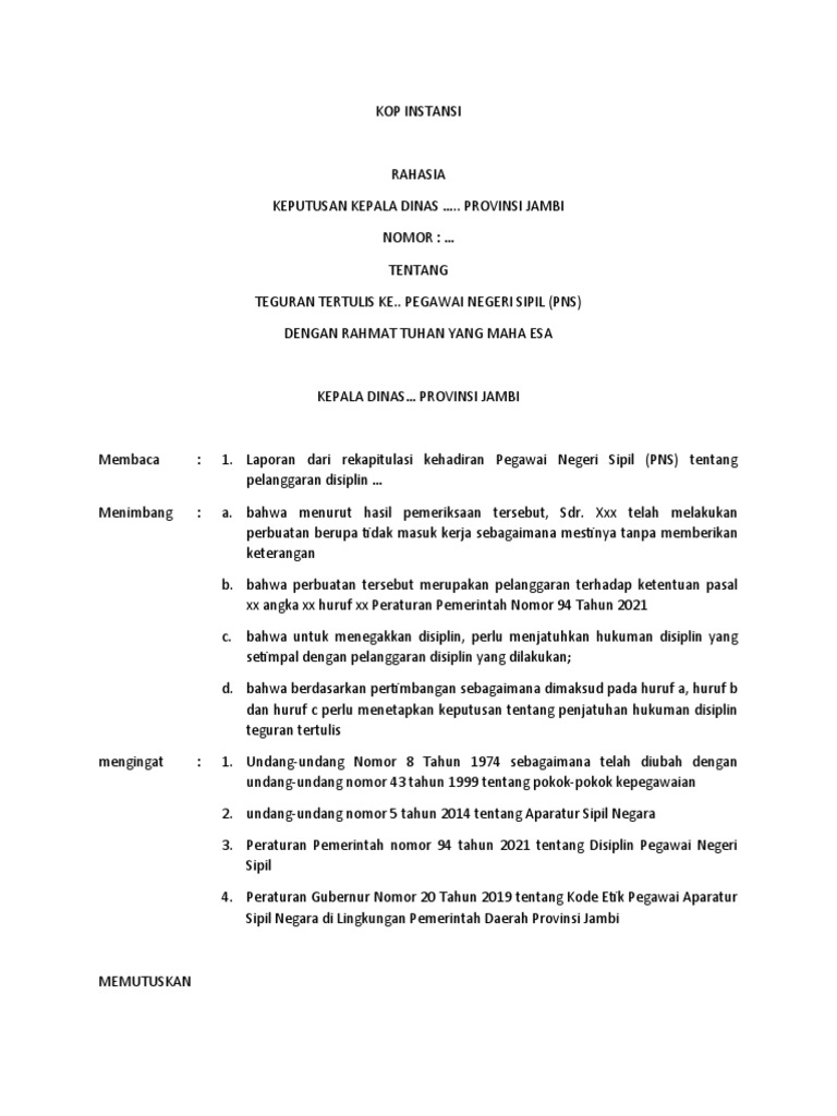 Contoh Surat Teguran Disiplin PNS | PDF