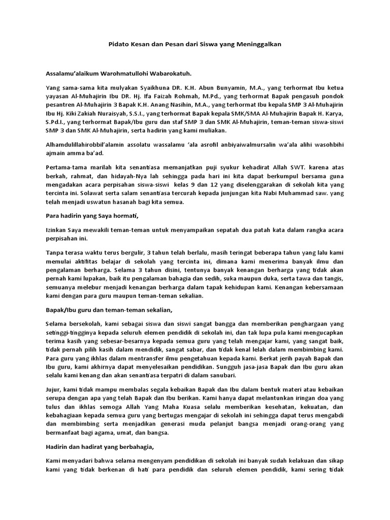 Pidato Kesan Dan Pesan Dari Siswa | PDF