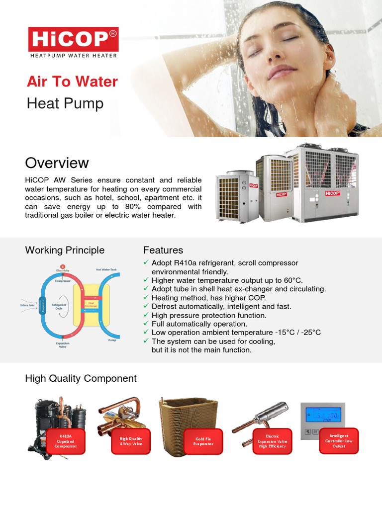 Brosur HiCOP Air To Water Heat Pump (AW) - 1 | PDF | Heat Pump | Heat Exchanger