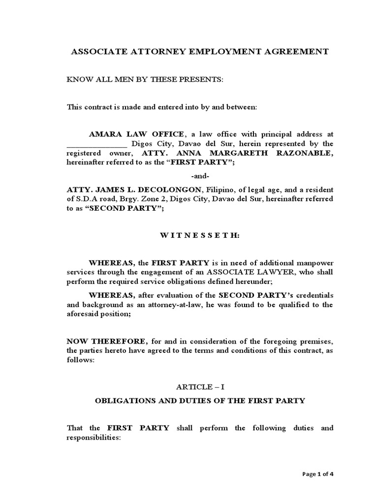 Associate Attorney Employment Contract | PDF | Justice | Crime & Violence