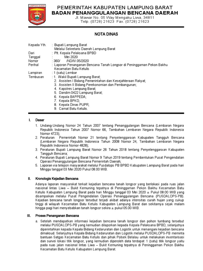 @nota Dinas Longsor Peninggaman Kecamatan Batu Ketulis | PDF