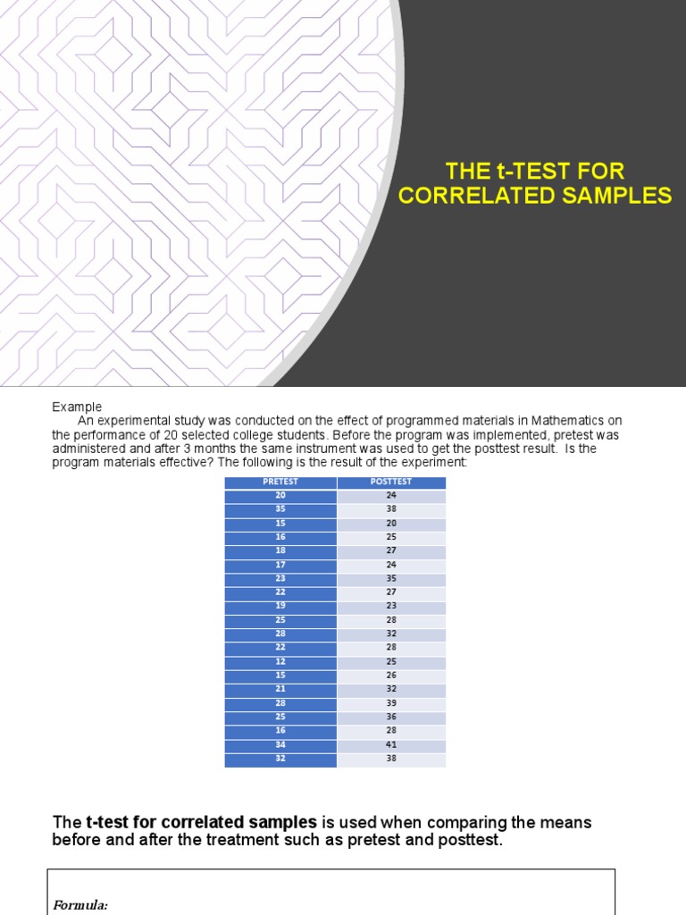 The T-Test For Correlated Samples | PDF | P Value | Student's T Test