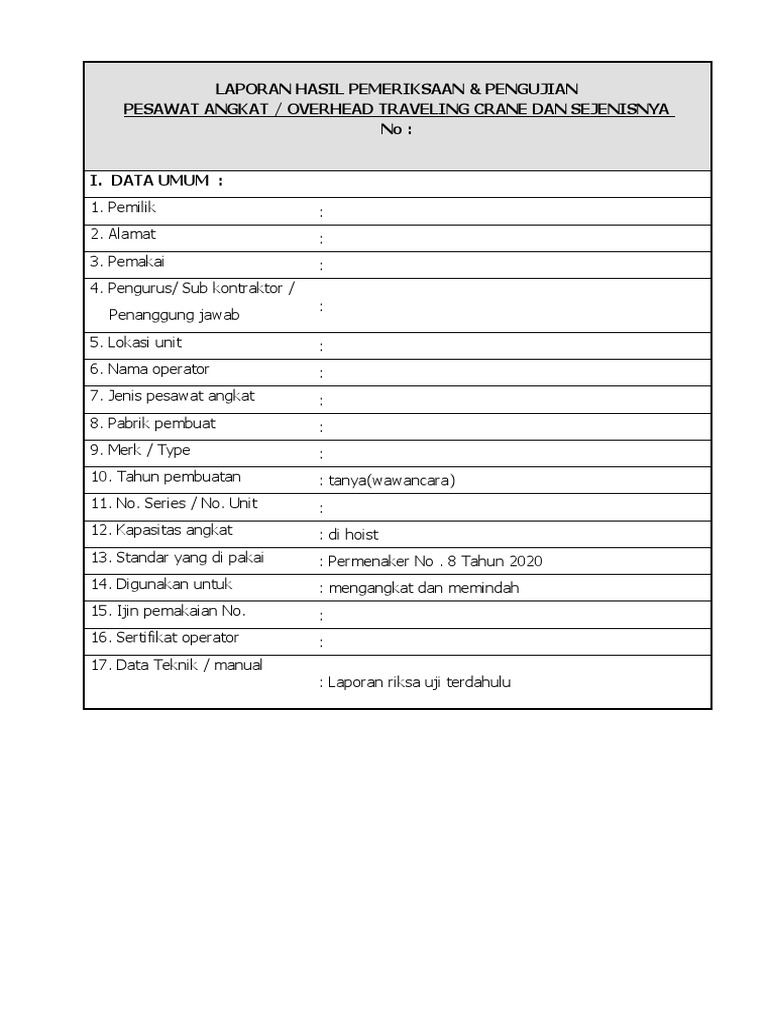 Checklist Overhead Crane Pdf