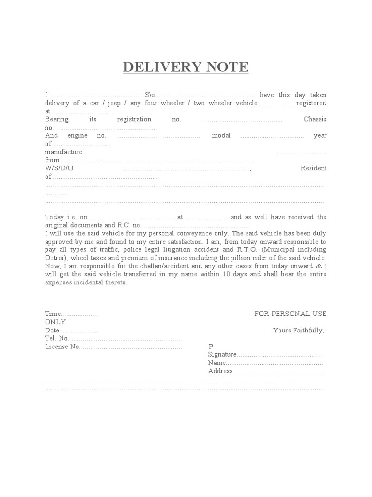 Delivery Note | PDF | Motor Vehicle | Land Transport