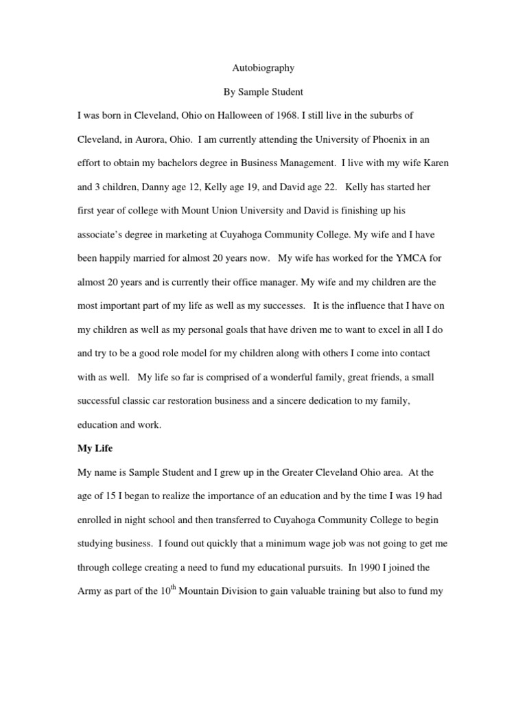 College Student Autobiography Example | PDF | Career & Growth | Self ...