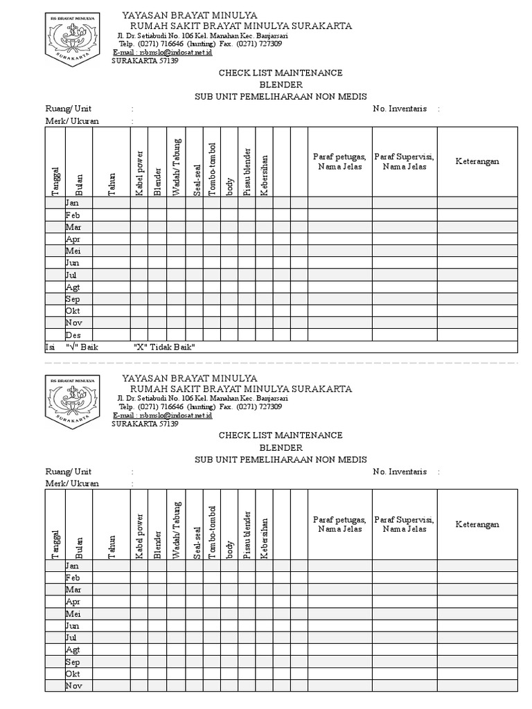 Checklist Pemeliharaan Blender RS | PDF