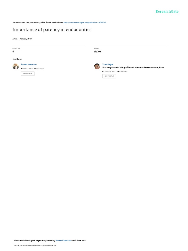 Endodontic Apical Patency Guide | PDF | Dentistry Branches | Medical ...