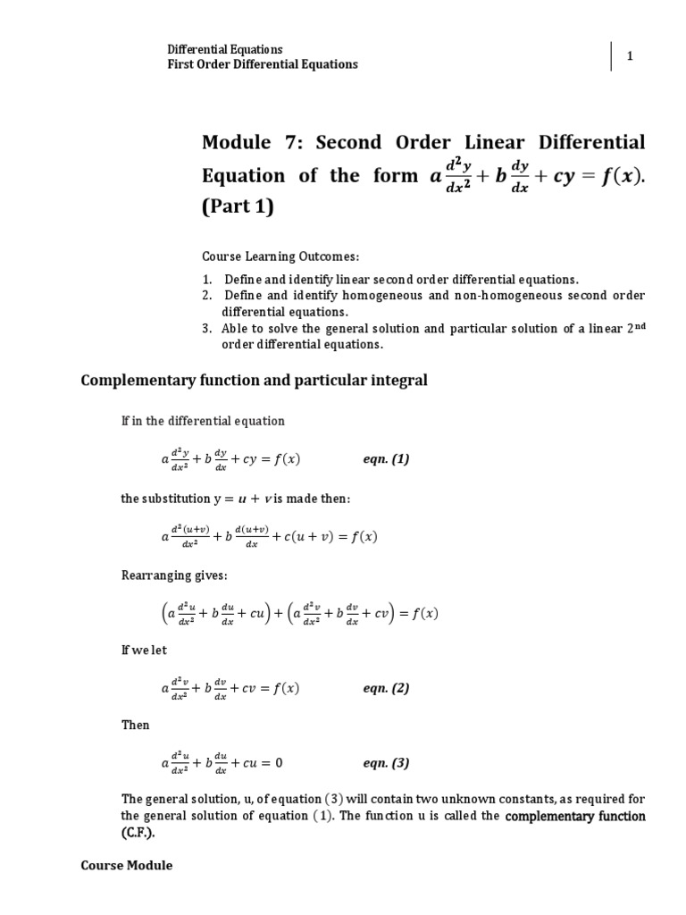 W7 Second Order Linear Differential Equation Part 1 - Module | PDF ...