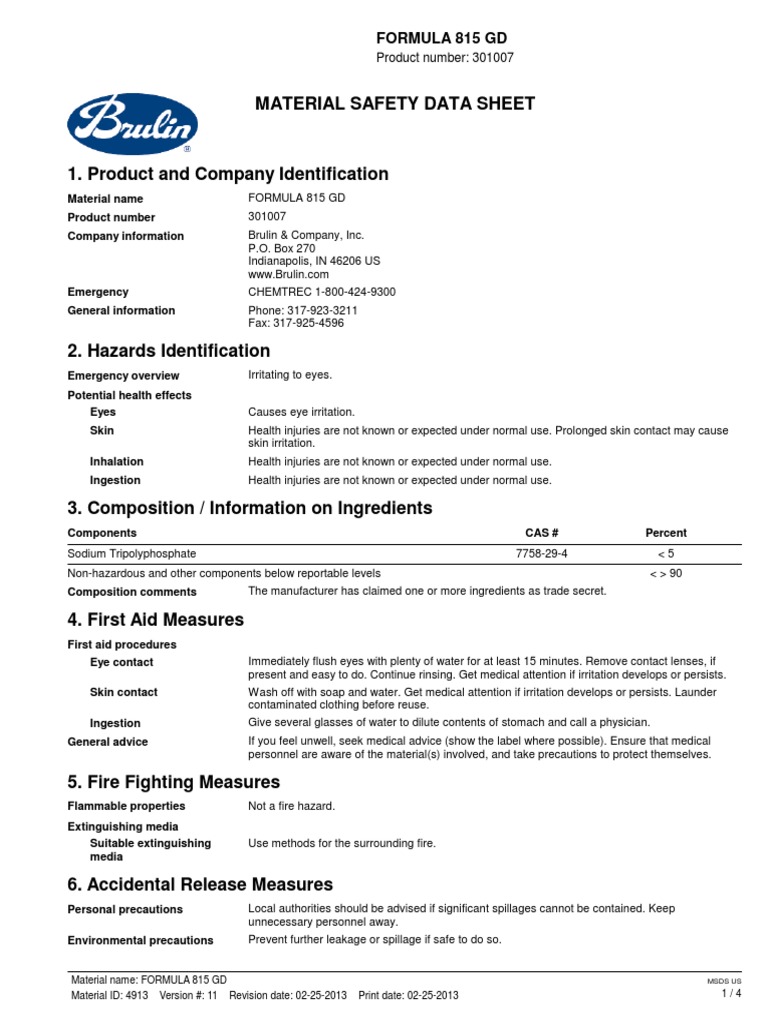 MSDS Format For Import | Download Free PDF | Hazardous Waste | Resource ...