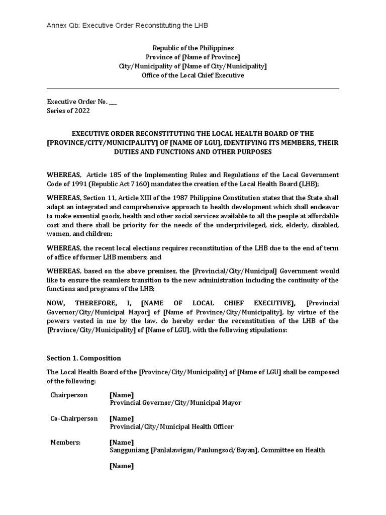 Executive Order - Local Health Board Composition | PDF | Local ...