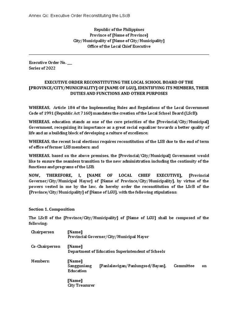 Executive Order - Local School Board Composition | PDF | Local ...
