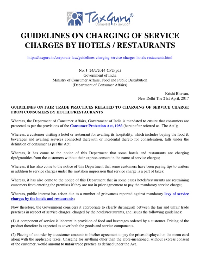 Guidelines on Restaurant Service Charges | PDF | Gratuity | Economies