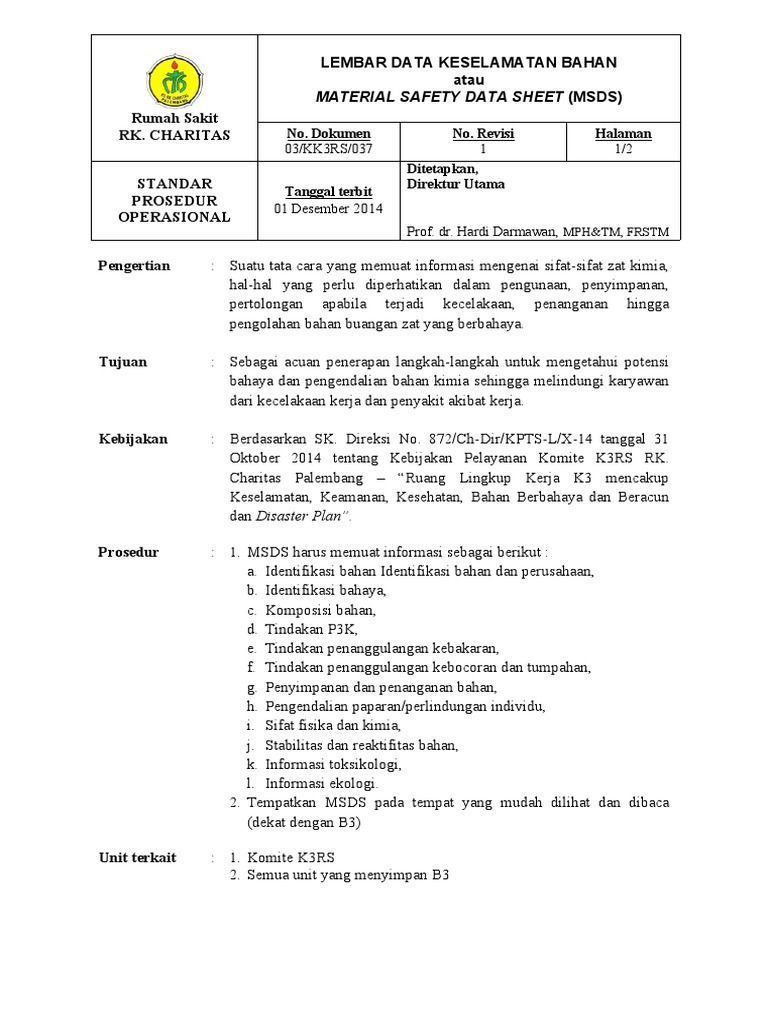 Lembar Data Keselamatan Bahan Atau Material Safety Data Sheet (MSDS) | PDF