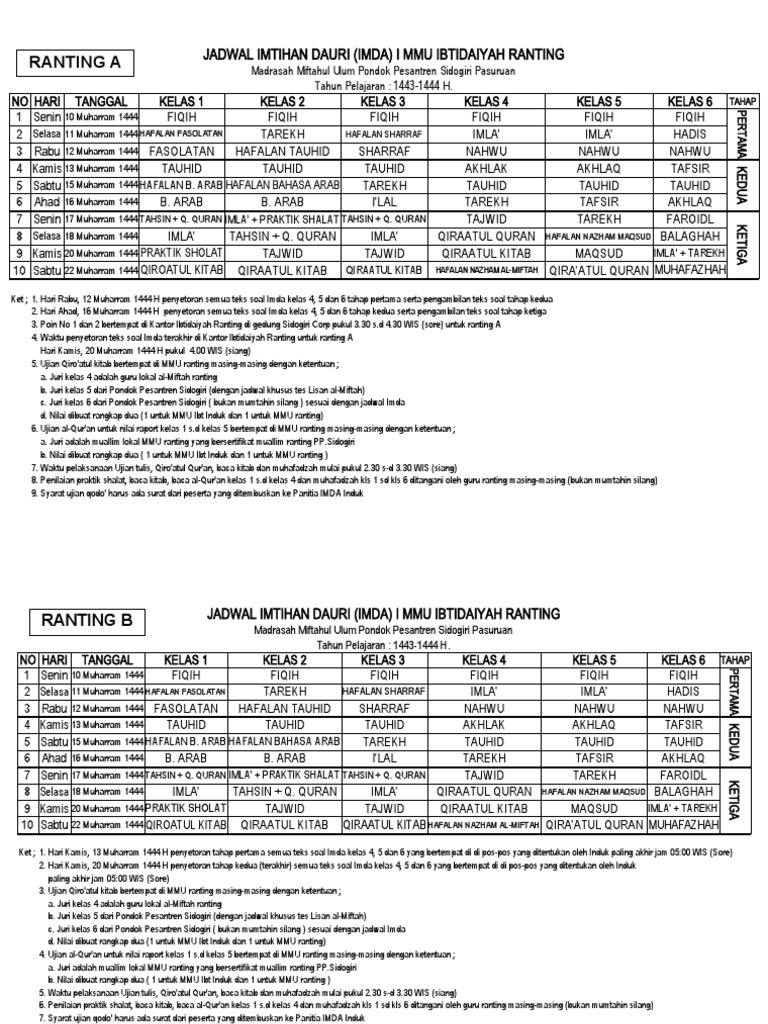 Jadwal Imda I Ranting | PDF