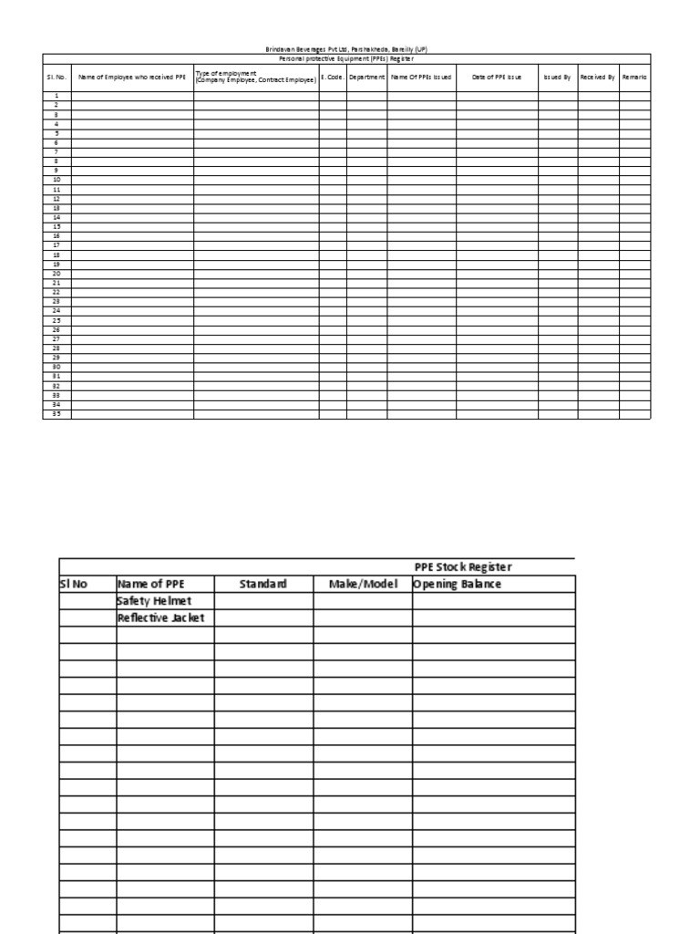 PPE Register for Brindavan Beverages | PDF