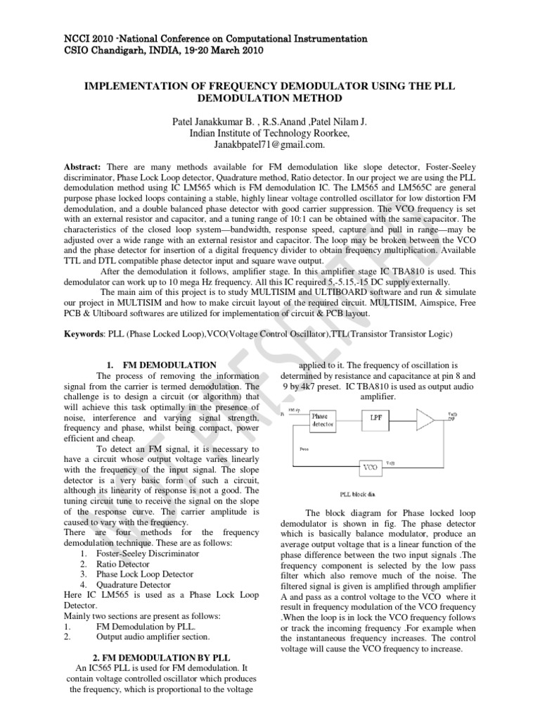 PLL-Based FM Demodulator Design | PDF | Detector (Radio) | Amplifier