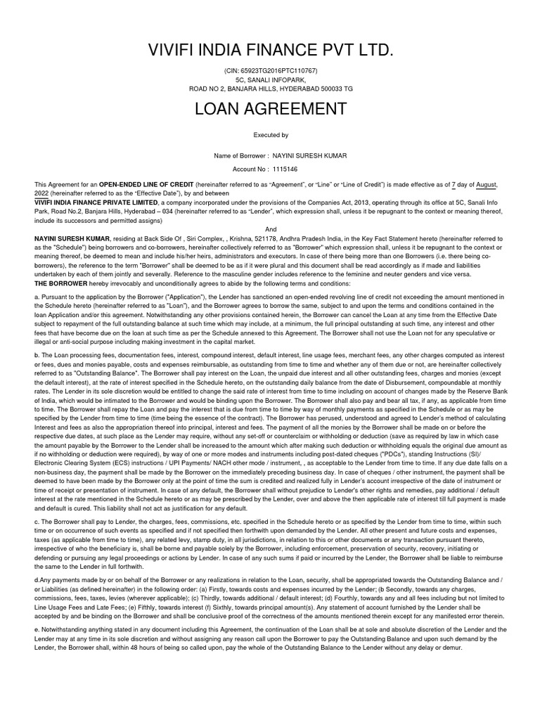 Vivifi India Finance PVT LTD | PDF | Loans | Interest