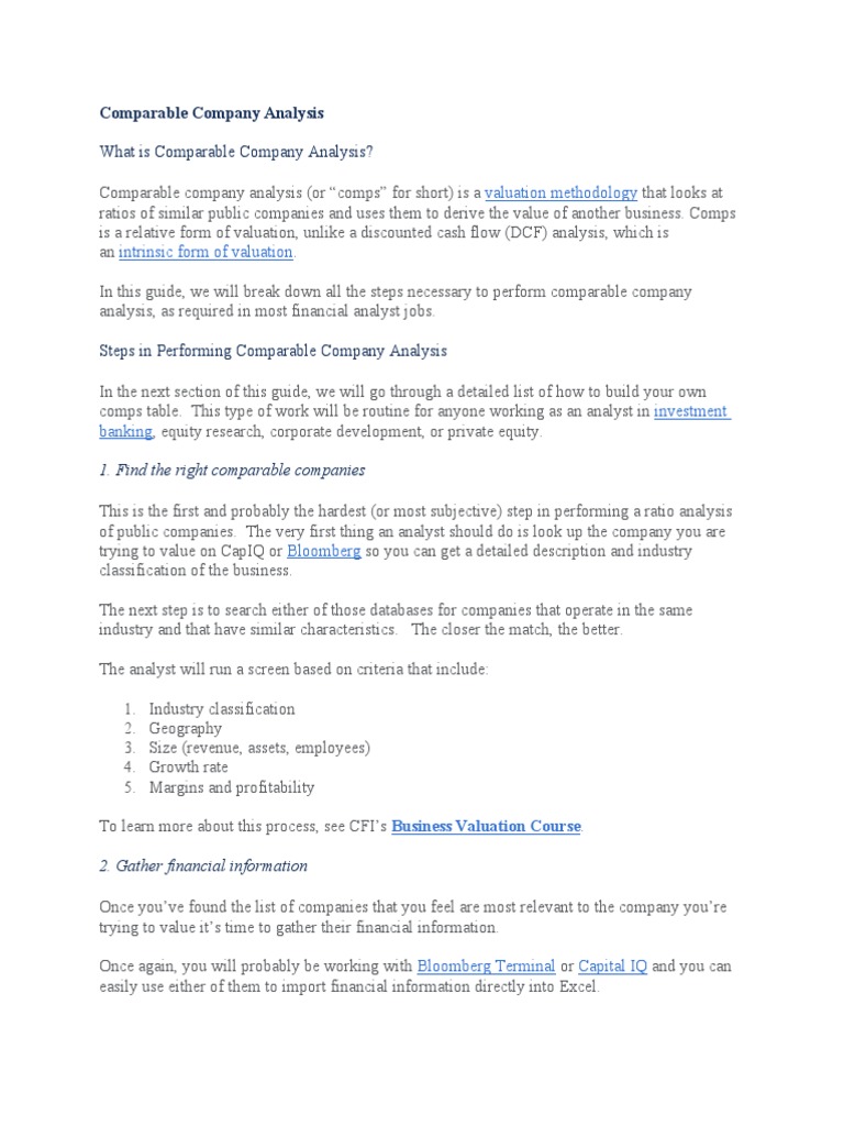 What Is Comparable Company Analysis?: Valuation Methodology Intrinsic ...