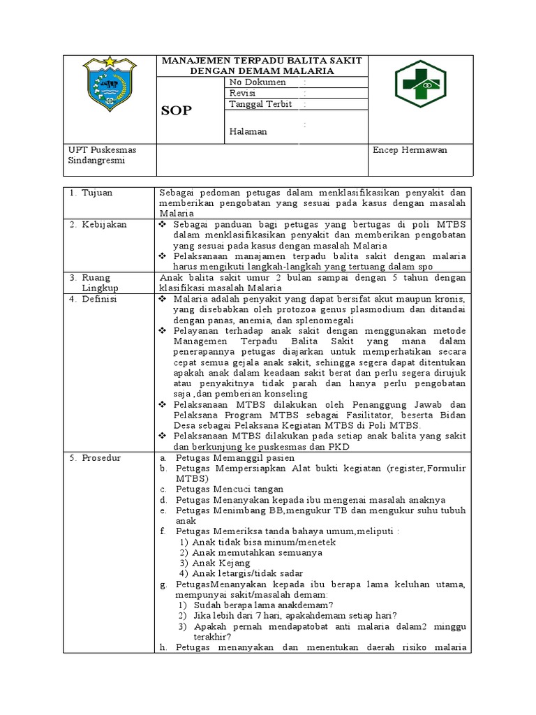 SOP MTBS Dengan Demam Malaria | PDF