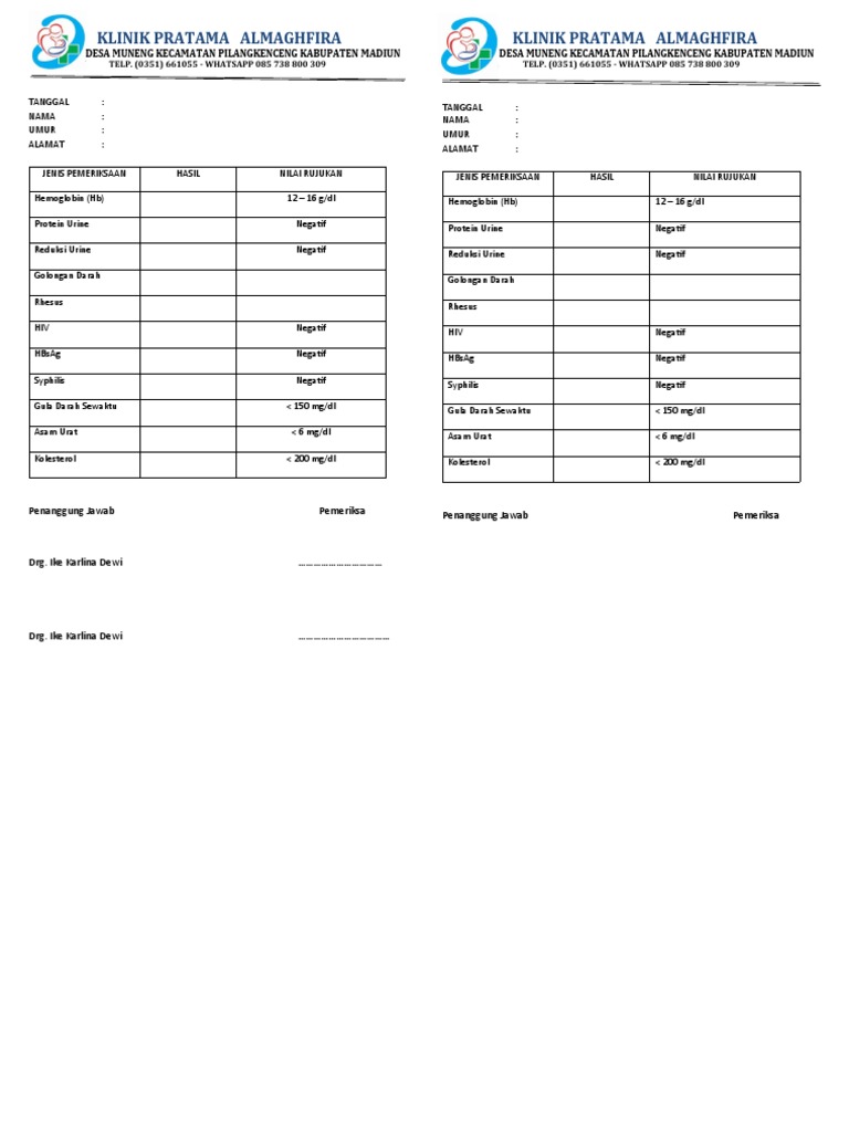 Blangko Lab Klinik Almaghfira | PDF