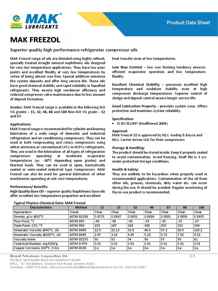 MAK Freezol Refrigerator Compressor Oils: Superior Quality High ...
