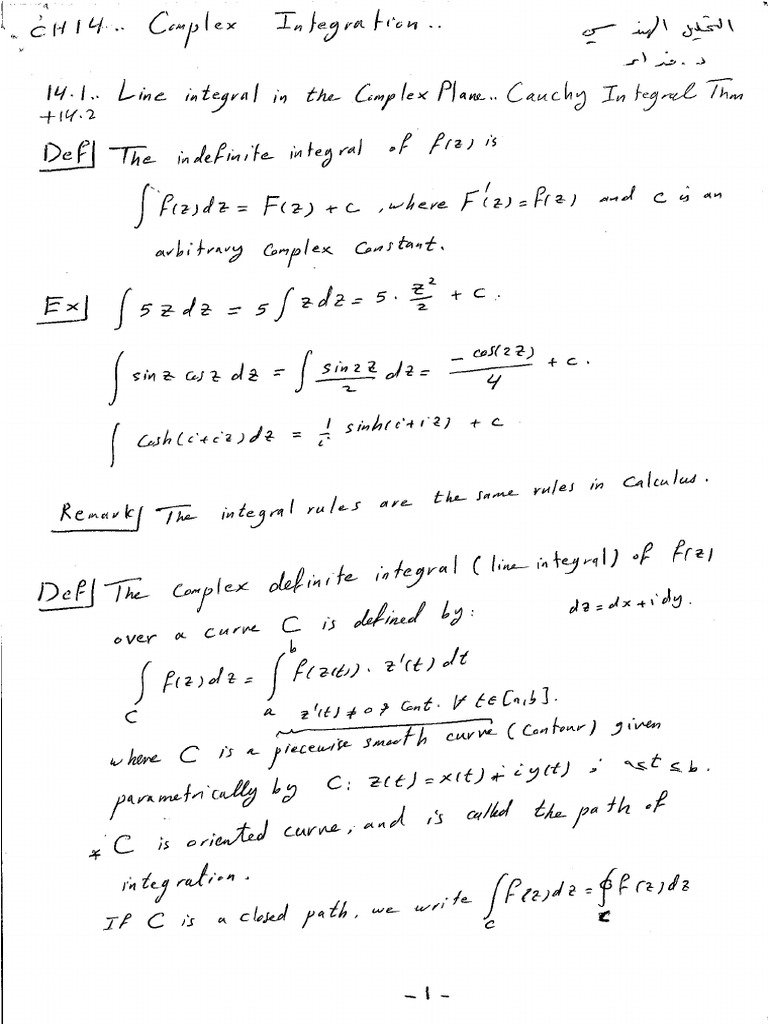 Line Integrals in Complex Plane and Cauchy Integral Theorem | PDF