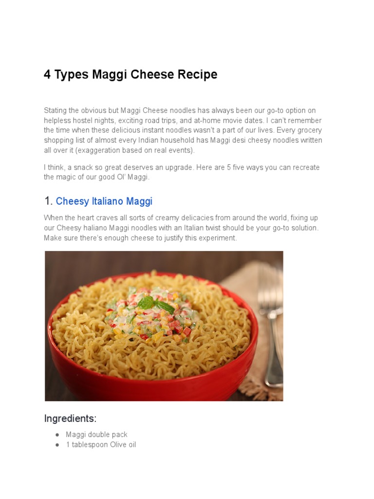 4 Types Maggi Cheese Recipe | PDF | Dough | Teaspoon