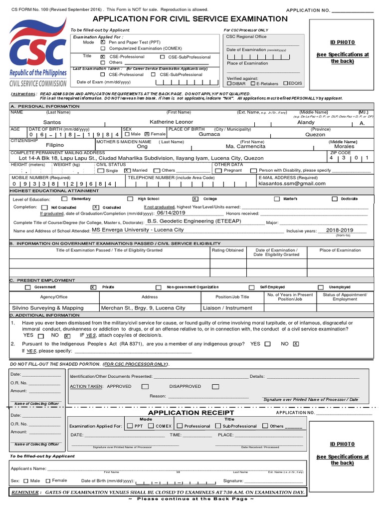 Cs Form 100 | PDF | Identity Document