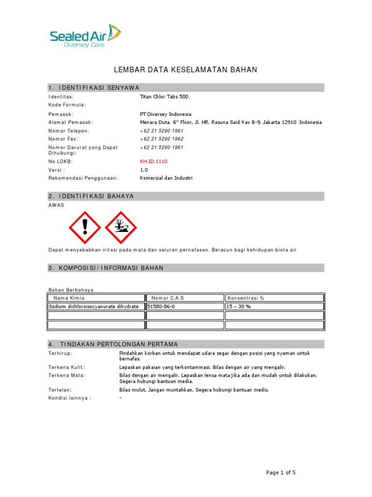 WTP - Msds Titan Chlor Tabs 500 - Msds Bhs-020216-1 | PDF ...