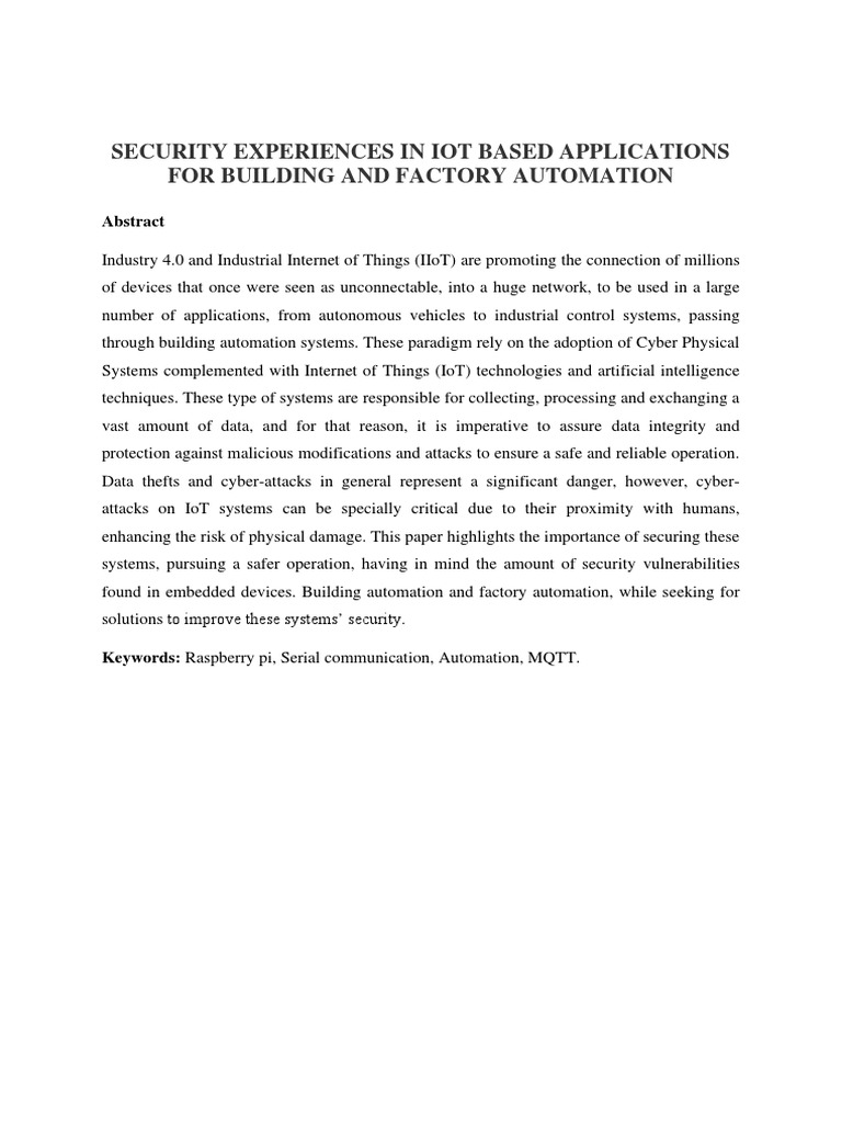 Security Experiences in Iot Based Applications For Building and Factory Automation | PDF ...