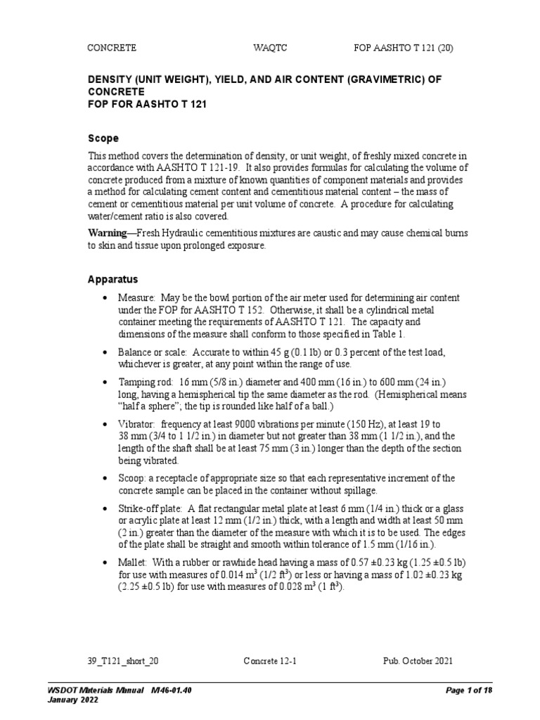 Aashto T21-20 | PDF | Concrete | Density