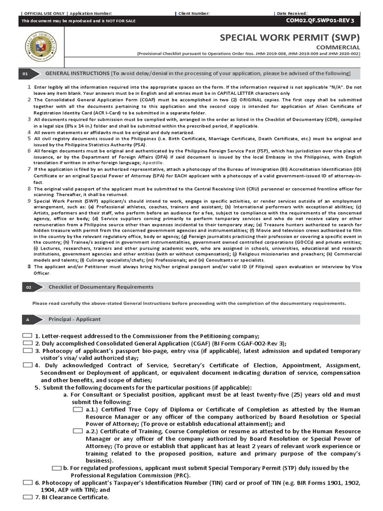 Special Work Permit (SWP) | PDF | Justice | Identity Document