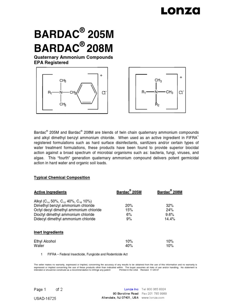 Spec Bardac 205M 208M | PDF | Disinfectant | Materials