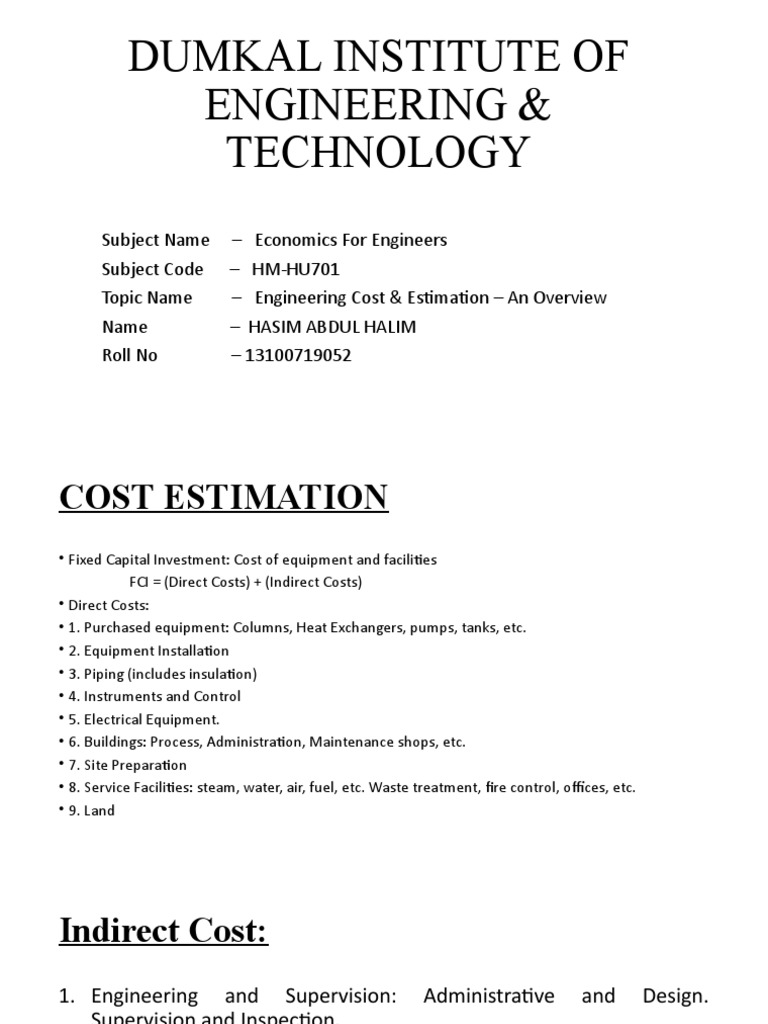 Engineering Cost & Estimation | PDF
