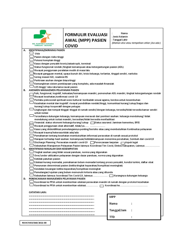 Formulir Evaliasi Awal (MPP) | PDF