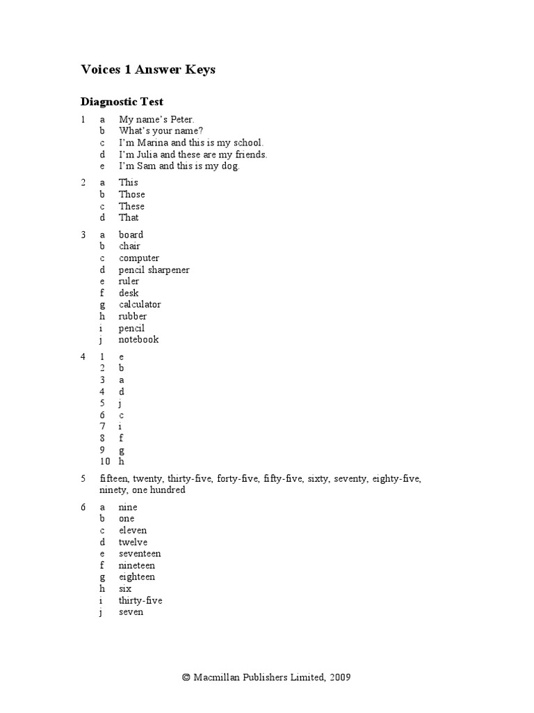 Voices 1 Answer Keys: Diagnostic Test | PDF | Hobbit | The Hobbit