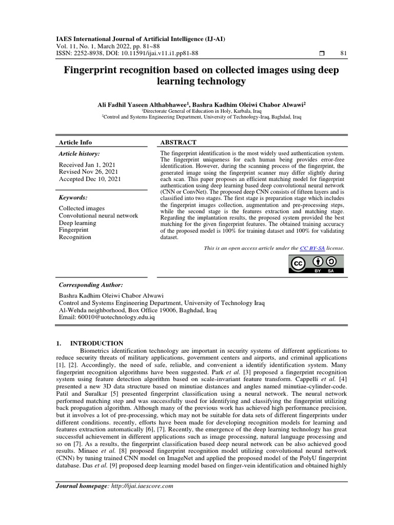 Fingerprint Recognition Based On Collected Images Using Deep Learning ...