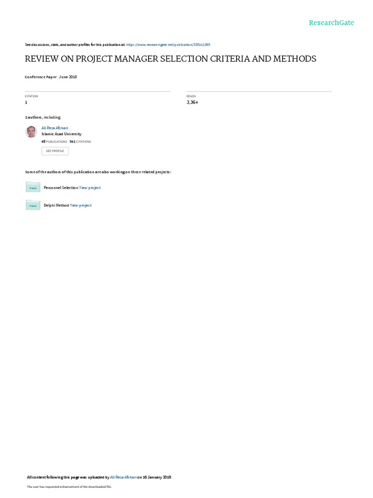 Review On Project Manager Selection Criteria and Methods | PDF | Fuzzy ...
